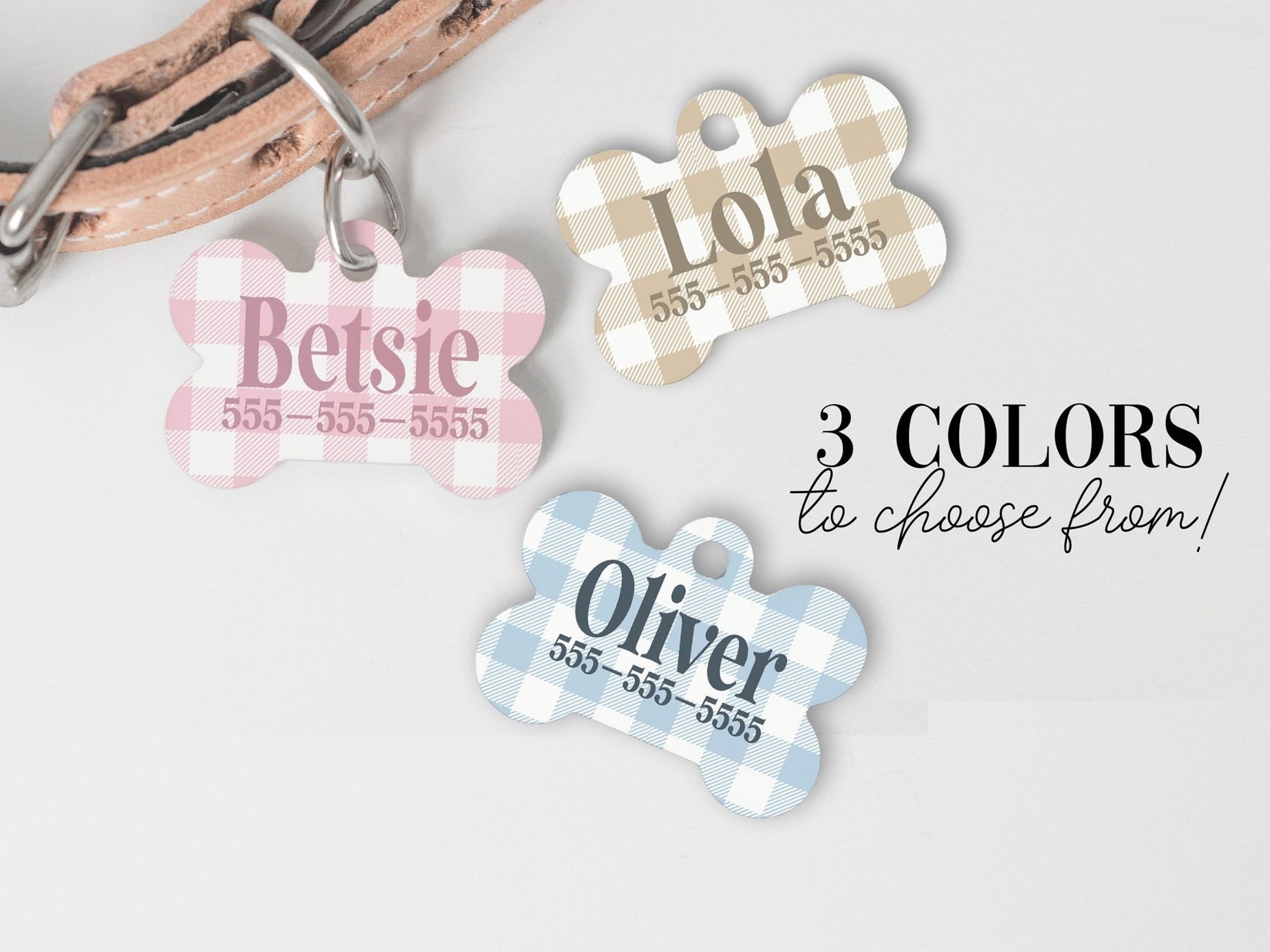 Plaid Gingham Dog Tags Custom with Name and Phone Number Dog ID Tag Pe ...