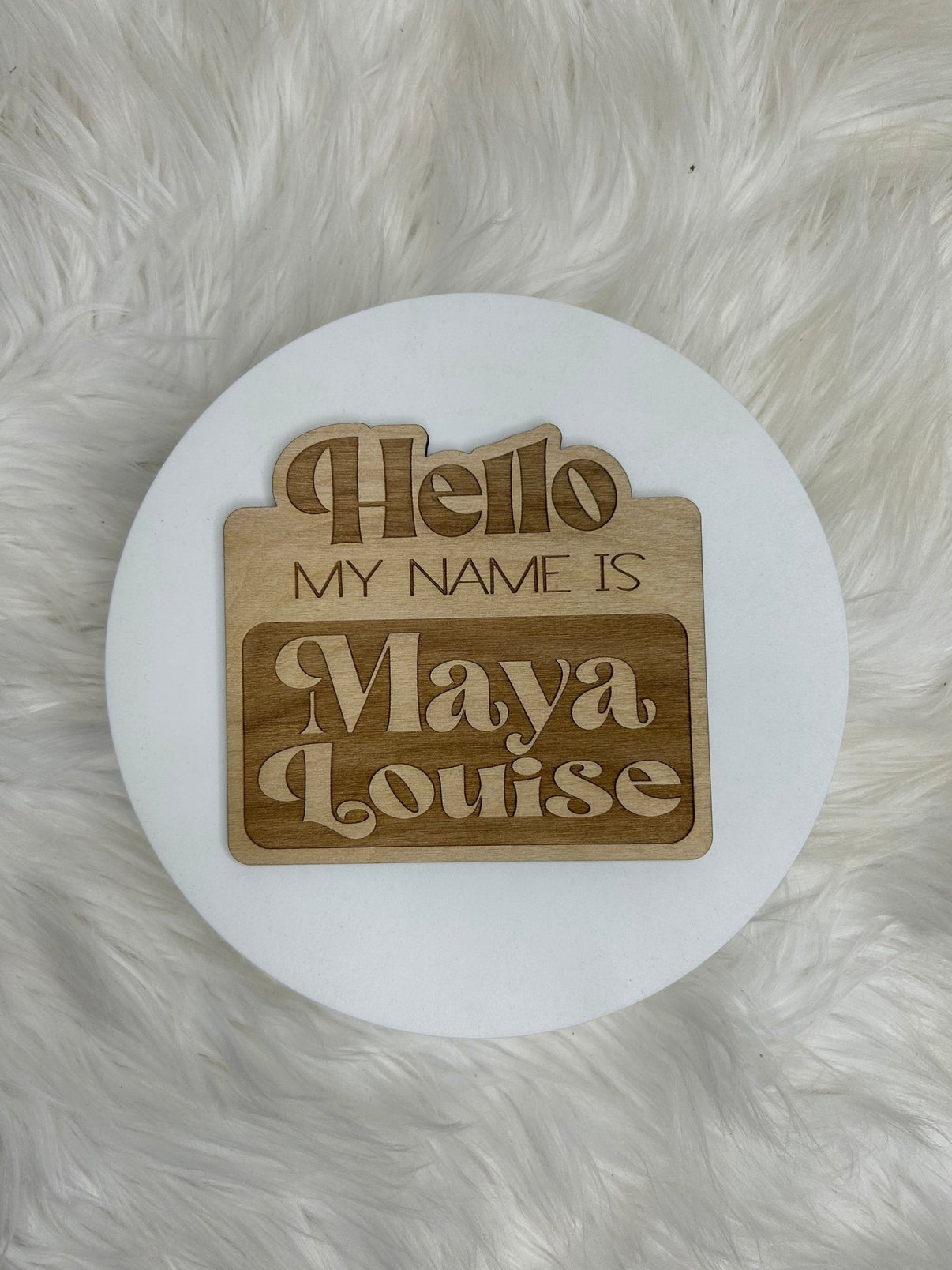 Retro Hello My Name Is Wooden Baby Name Sign – Squishy Cheeks